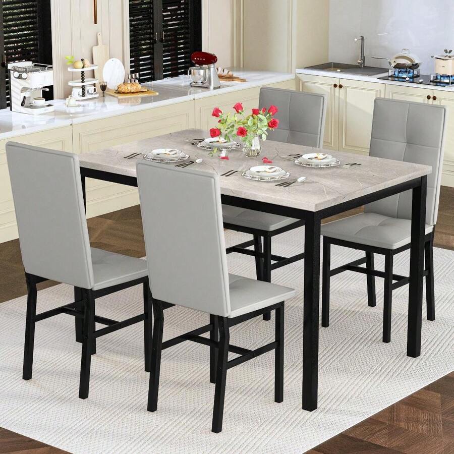 Modern Faux Marble Dining Set For 4, 5-Piece Kitchen Table And Chairs ...
