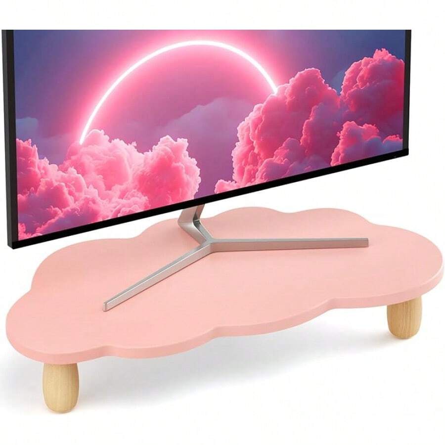 Cloud-Shaped Sturdy Wood Computer Monitor Stand Riser With Drawer ...
