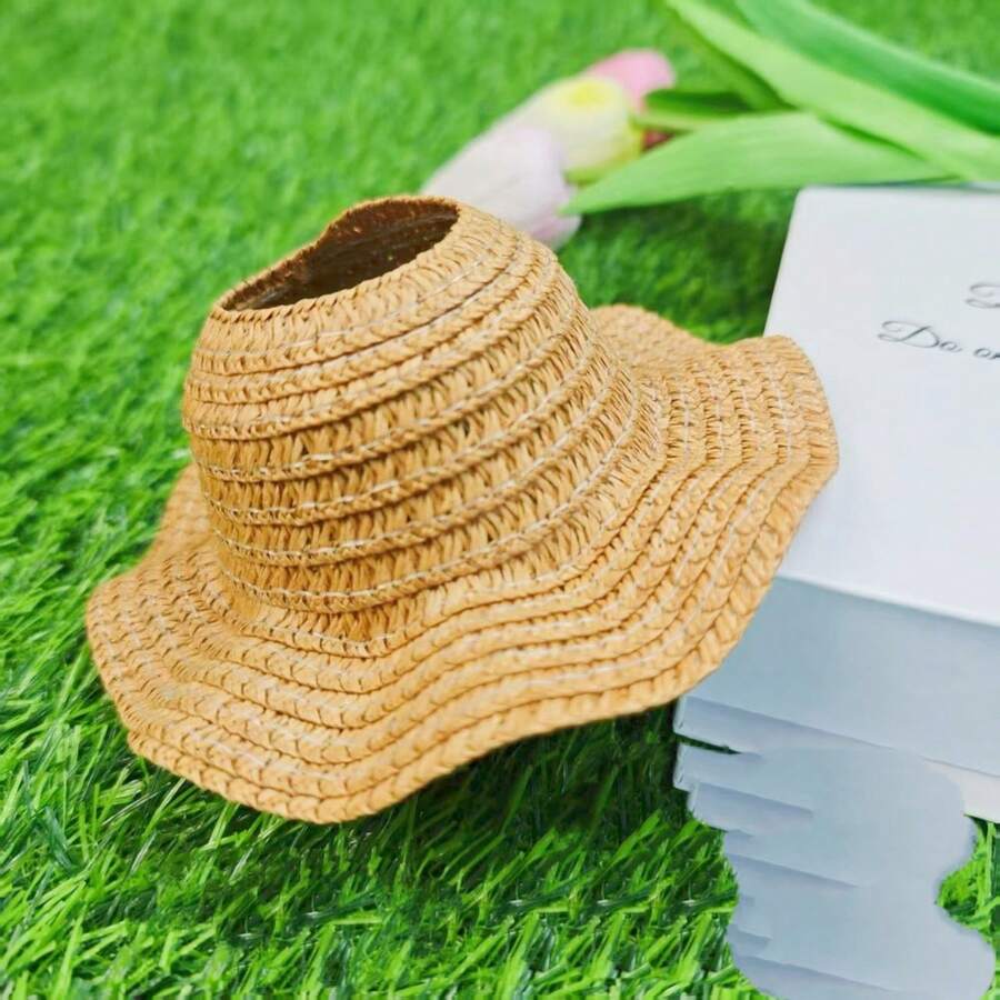 17cm LABUBU Straw Hat Wave Brim Mini Small Doll Hat Accessories For ...
