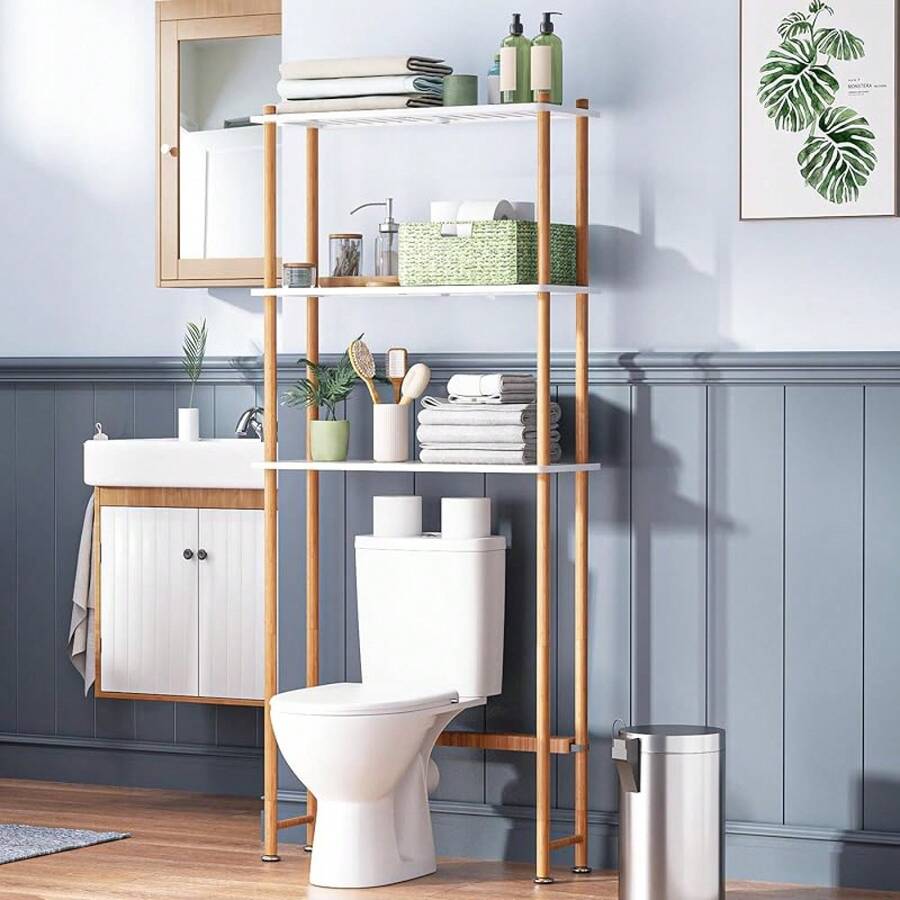 Over The Toilet Storage Shelf Bamboo, Over Toilet Organizer Rack ...