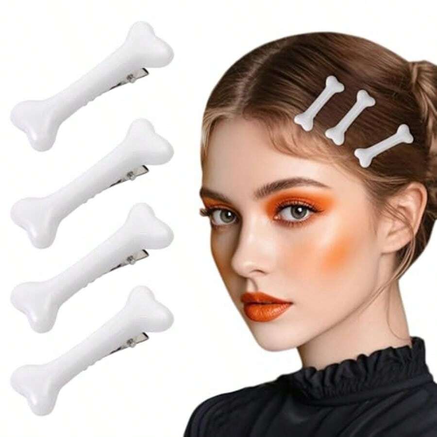 4-Pack Bone Shape Hair Clips - Versatile Styling For Parties ...
