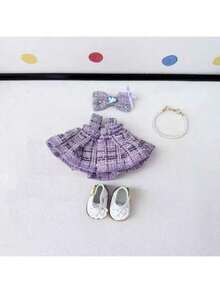 17cm LABUBU Puppe Luxus lila Schleifenrock Outfit Set [Nur Kleidung], geeignet für 1./2./3 ...