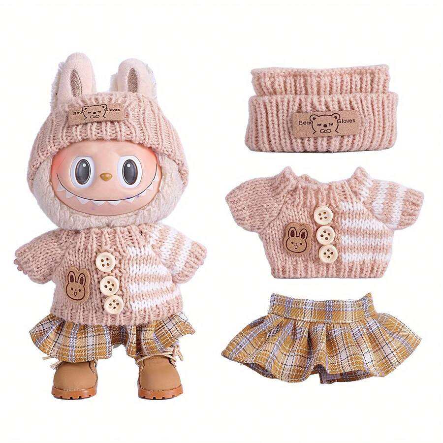 6.69inch Doll Clothes For Labubu With 3 Outfits - Stylish Fisherman Hat ...