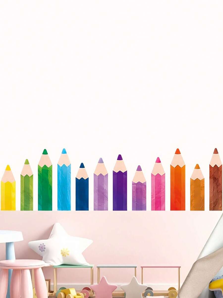 1set Color Pencil Stickers, Wall Corner Decoration Wall Stickers, For ...