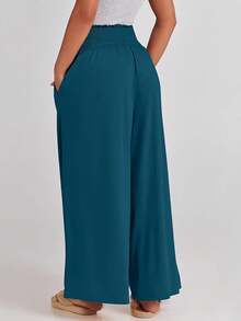 Women Palazzo Pants Summer Boho Wide Leg High Smocked Waist Casual ...