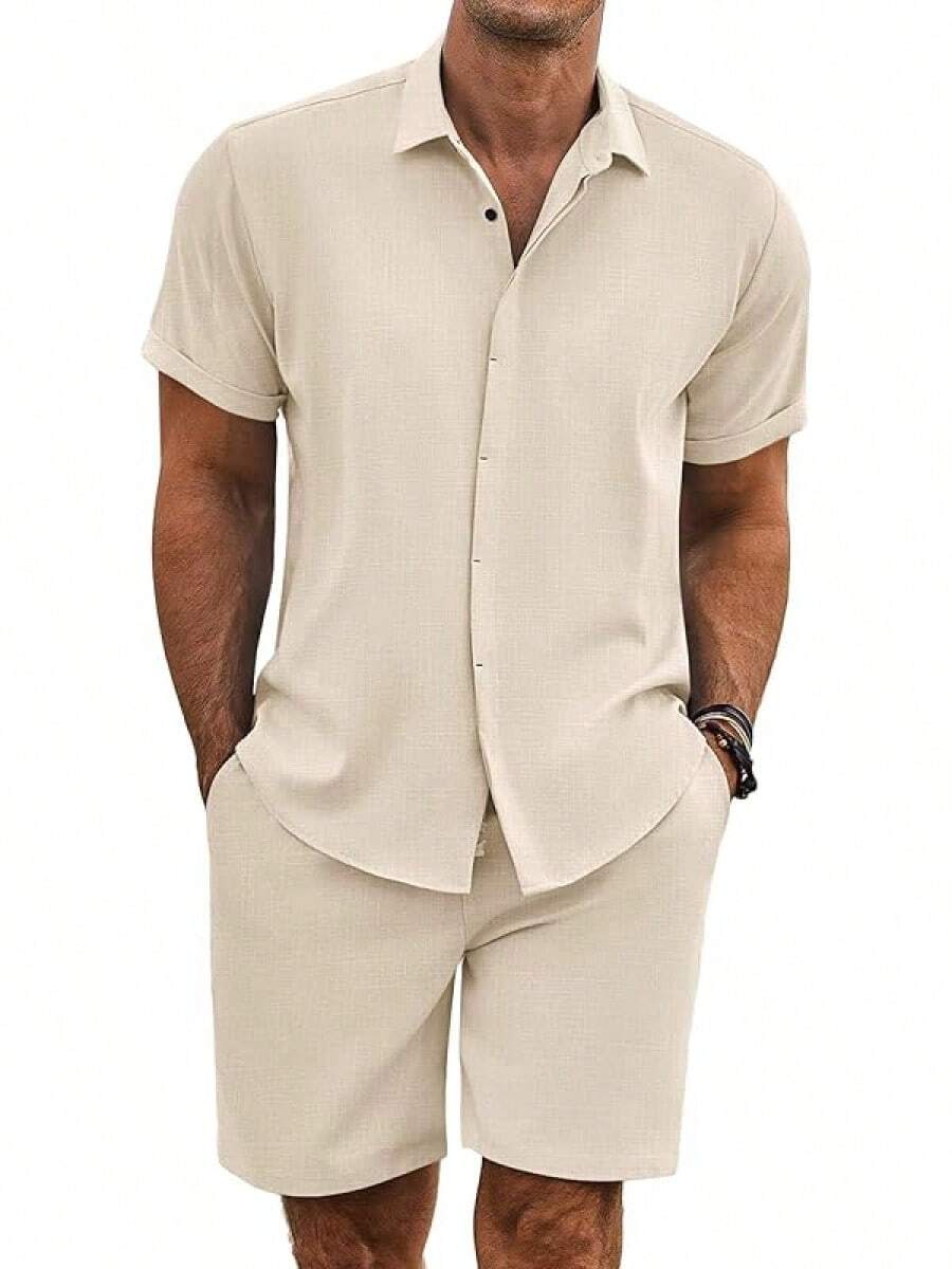 COOFANDY Men's Summer Beach Outfits 2 Piece Short Sleeve Shirts And ...