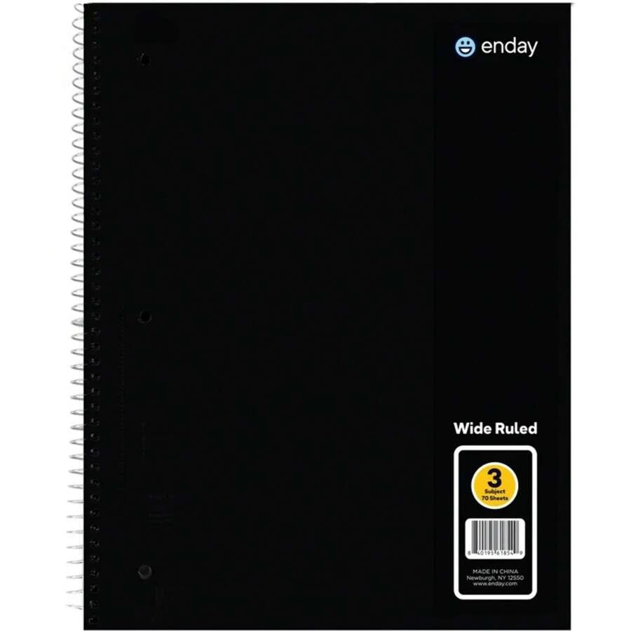Enday Spiral Notebook, 3-Subject, Wide Ruled Paper, 120 Sheets Per ...
