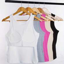 5pcs Women's Viscose & Spandex Tank Tops With Built-In Bra - Non ...