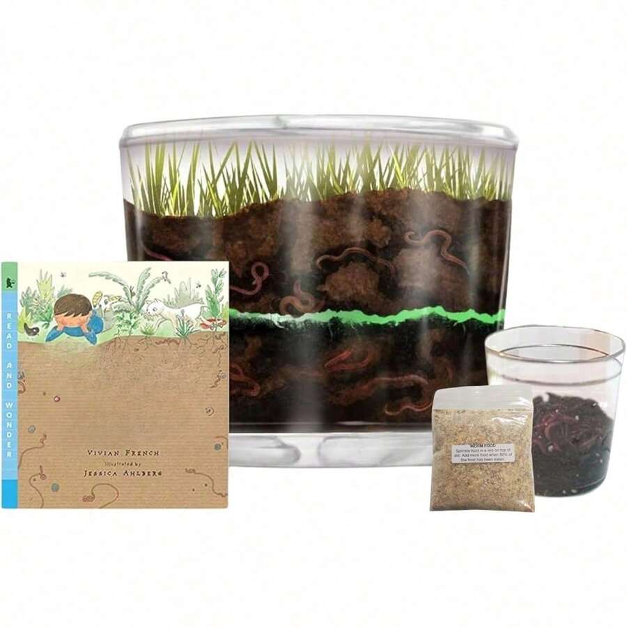 Worm Farm For Kids With Live Worms, Food & Book Bundle - Observation ...