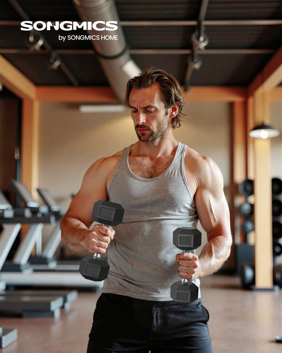 SONGMICS Hantelset, Hanteln 2er Set, Hexagon, Kurzhantel-Set, 2 x 5 kg,2 x 10 kg,für Workout ...