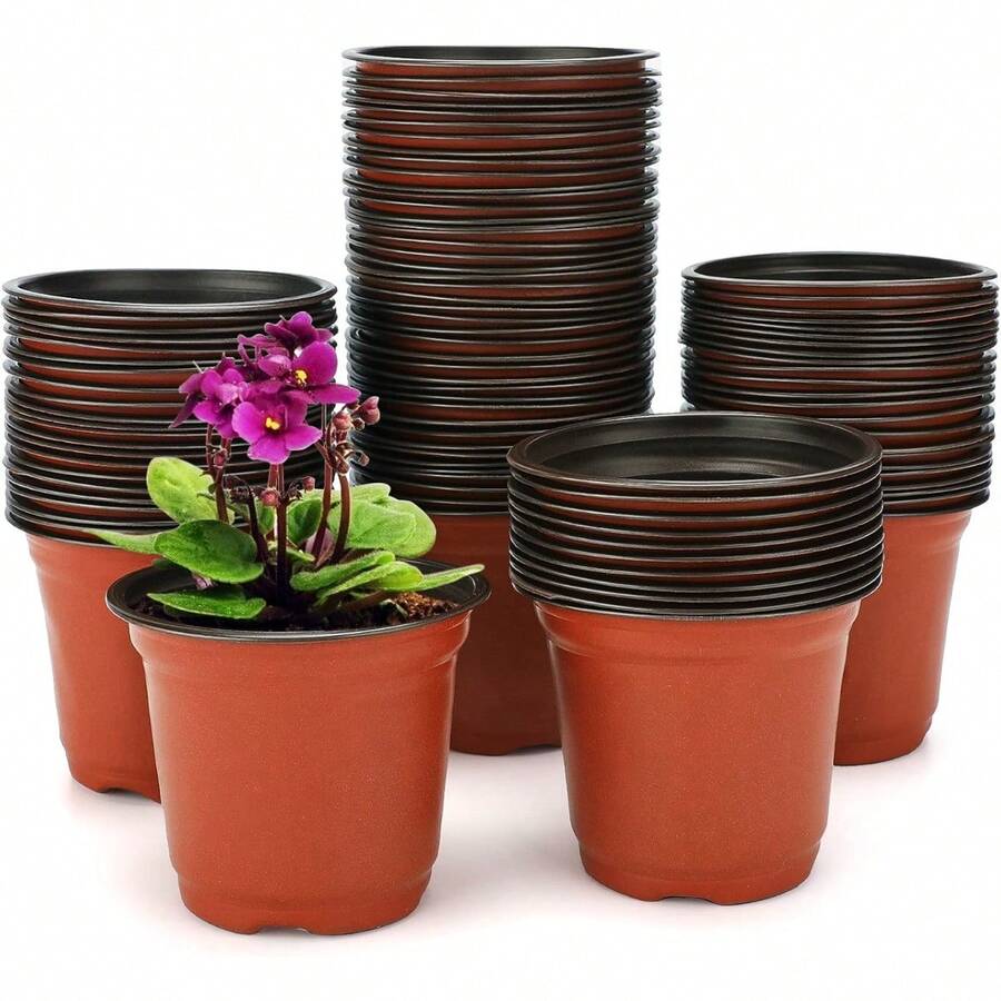 100 Pcs 4-Inch Red Plastic Nursery Pots - Seedlings Flower Plant ...