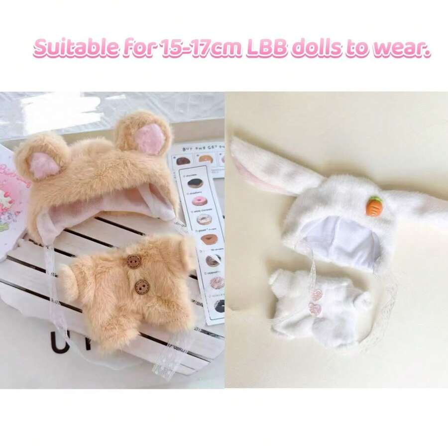 1 Set Of 15-17cm Labubu White Rabbit & Teddy Bear Outfit Suit For ...