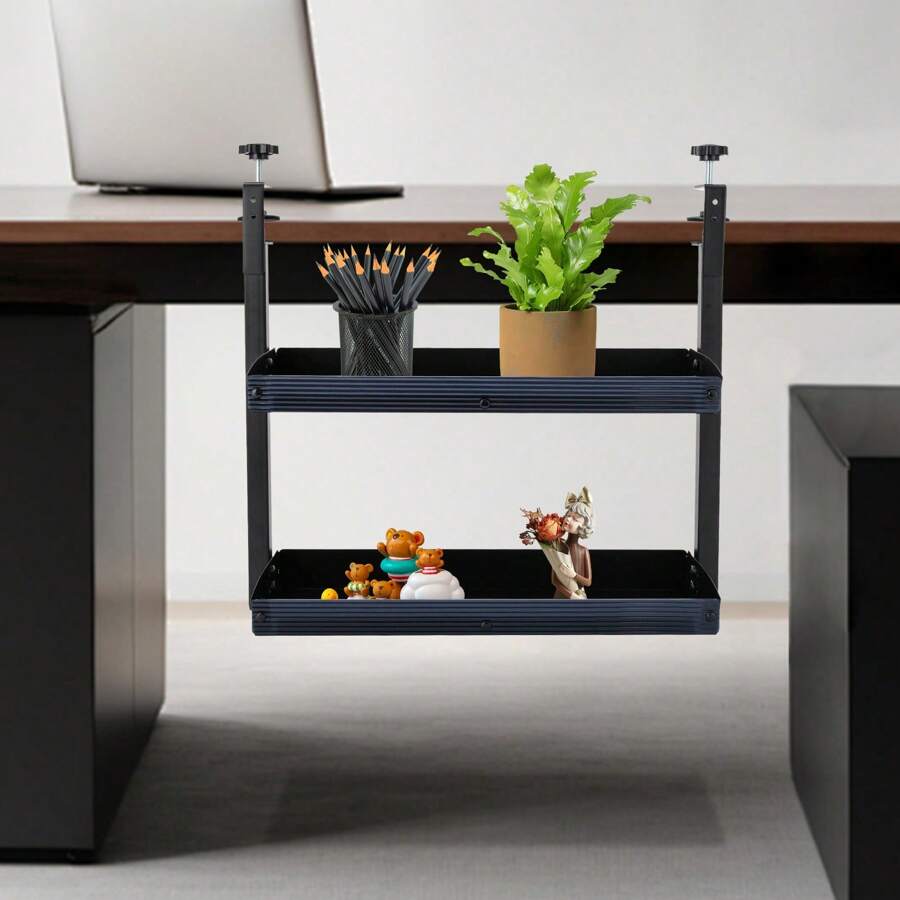 2-Tier Desk Shelf With Clamp, 2 Layers Desktop Shelf With Metal Storage ...