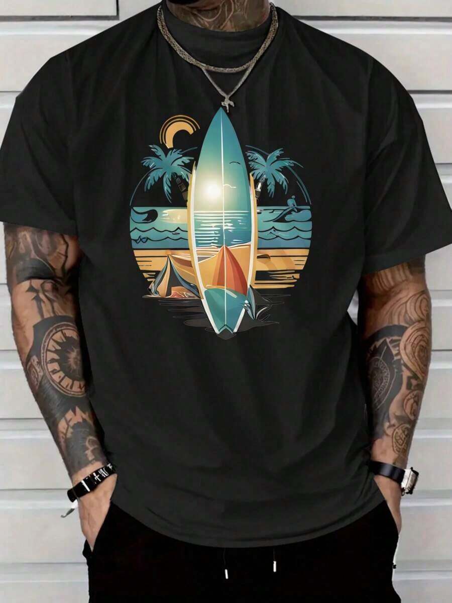 Summer BestsellersMen's Cotton Casual T-Shirt, Men's Tropical Surf ...