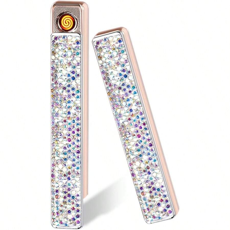 Electric Lighter Luxury Bling Rhinestone TypeC Rechargeable Lighter ...