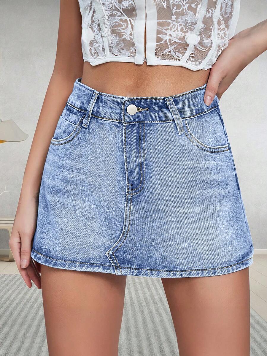 Womens Summer Denim Skorts Casual Mini Jeans Skirts High Stretch Denim ...