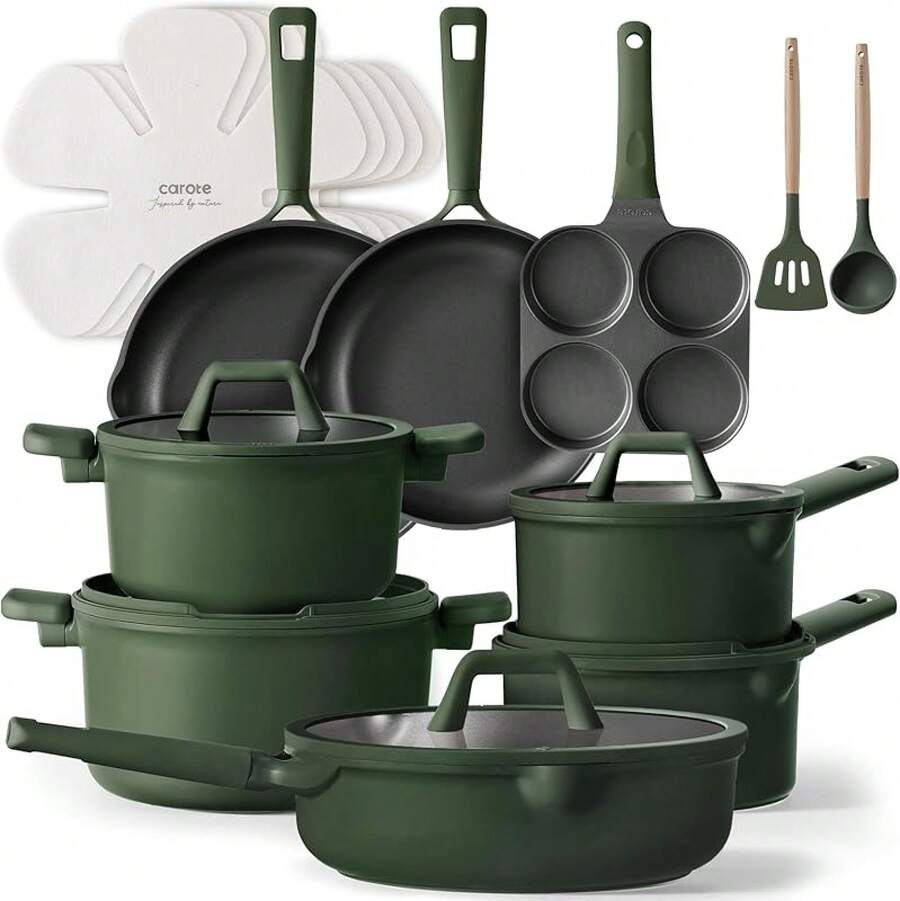 ChicchokokCAROTE 14pcs Ceramic Cookware Set, Pots And Pans Set Non ...