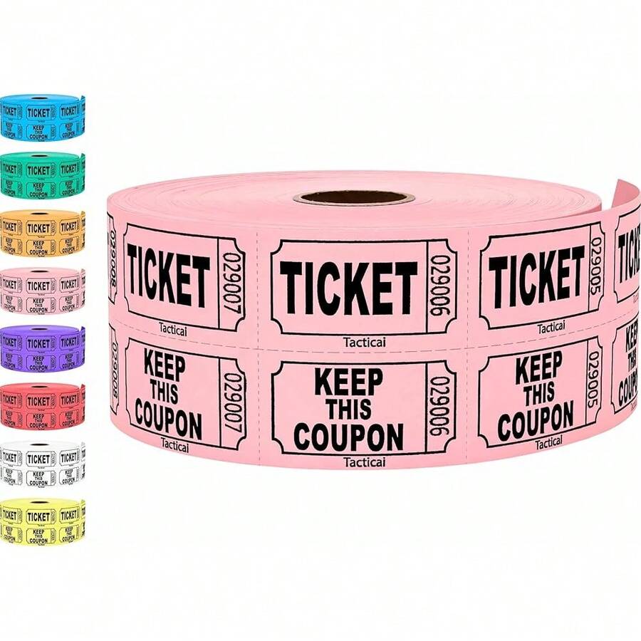 Neww 1000 Raffle Tickets, Pink (1 Of 8 Colors), Double Roll, Ticket For ...
