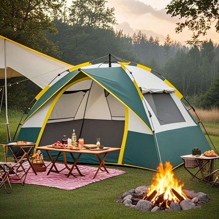 4-Person Automatic Pop-Up Camping Tent With 4-Corner Opening, Double ...