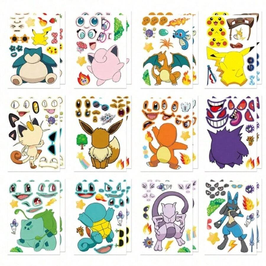 pokemon 12 hojas de calcomanías de rompecabezas con diseños de Pokémon ...