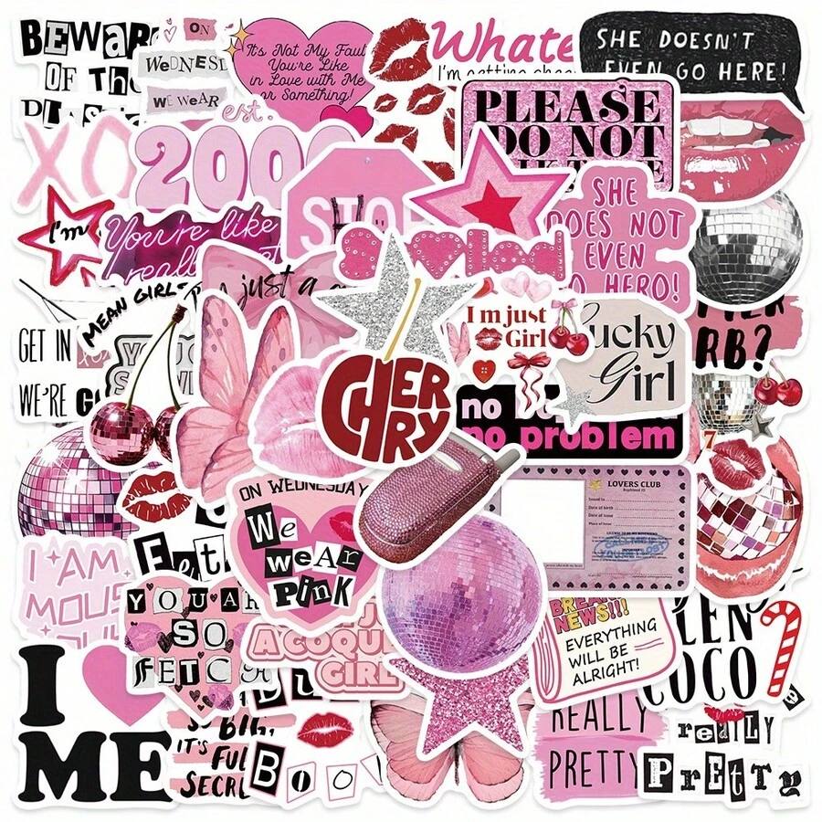50Pcs Romance Aesthetic Retro 90s 00s Pink Y2K Girls Stickers For ...