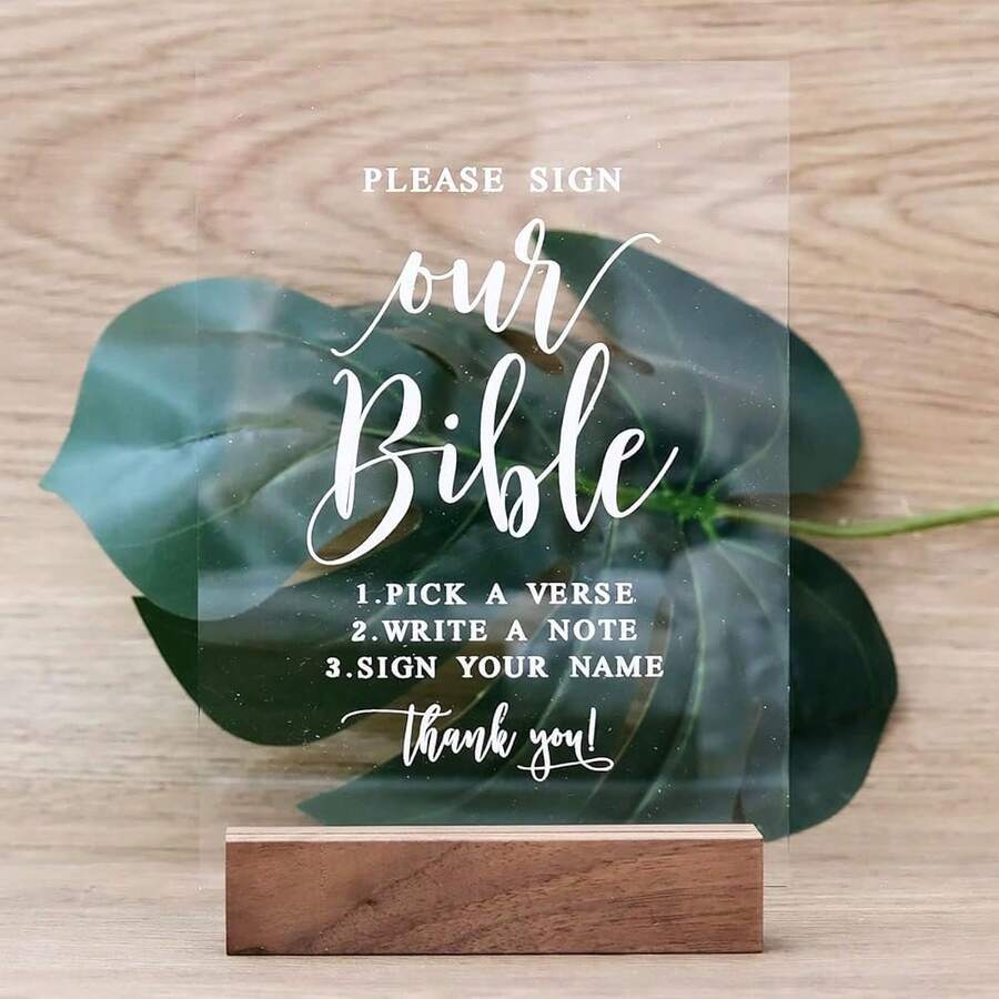 Neww Acrylic Wedding Bible Sign Wood Stand- Please Sign Our Bible 5 ...