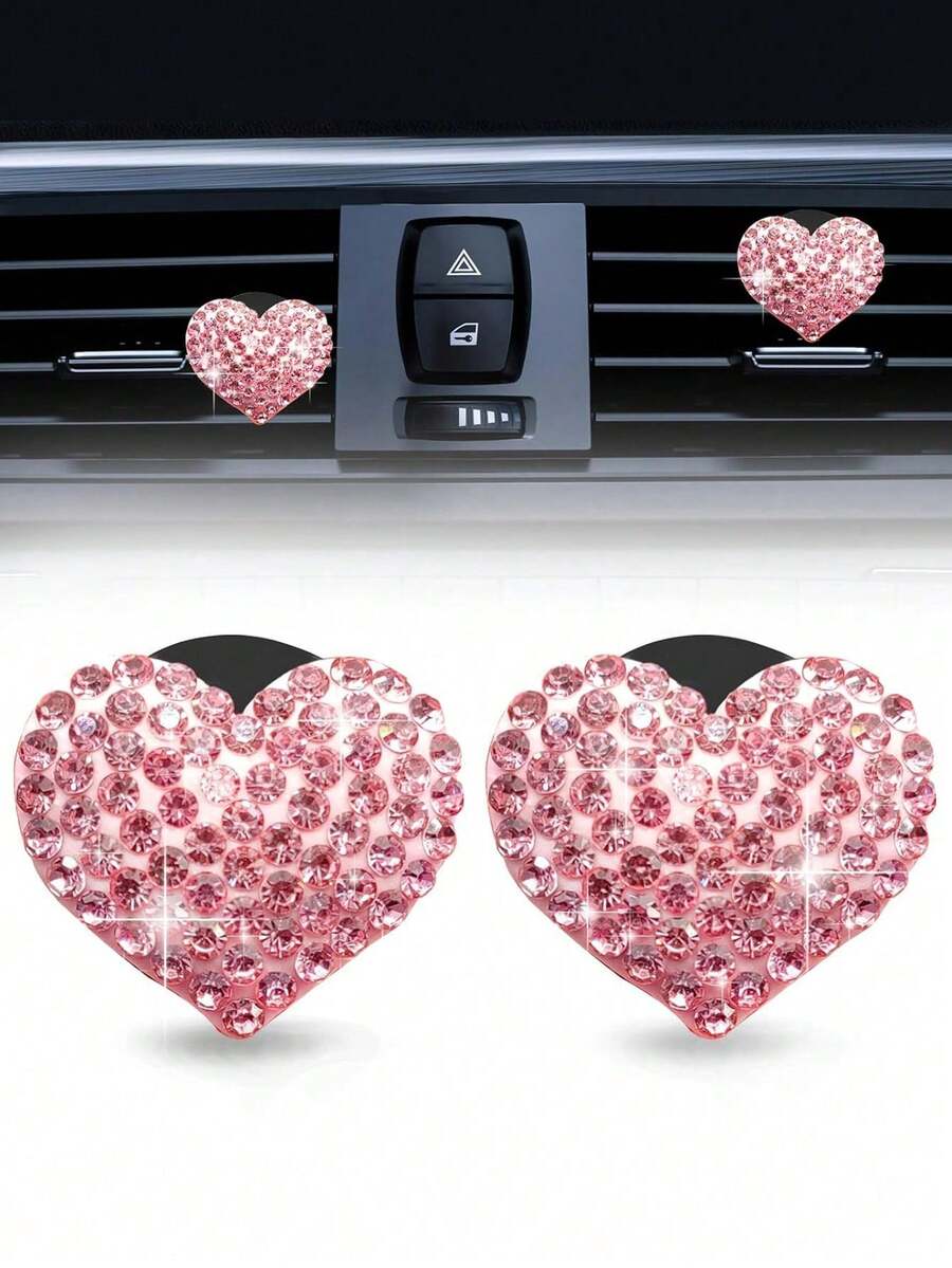 2pcs Car Diamond Inlaid Heart-Shaped Air Outlet Clip Car Air ...