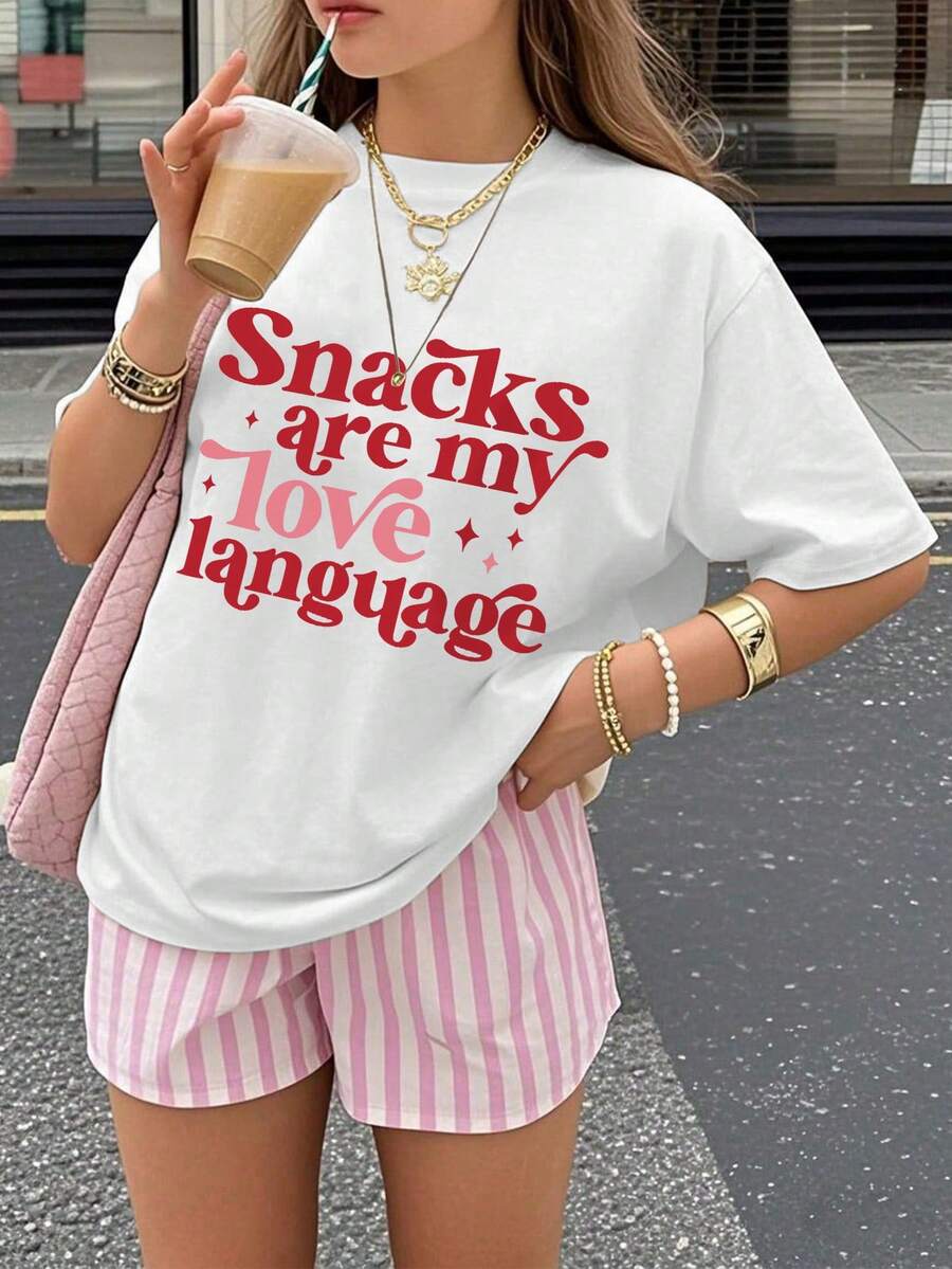 Teen Girls Cute Slogan T-Shirt, Graphic Tee With Food Print, Whimsical ...