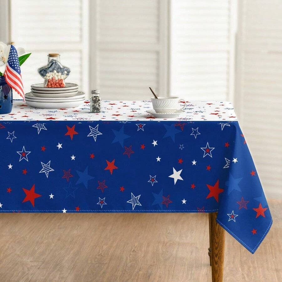 4th Of July Tablecloth 60*104 Inch Rectangular Blue Printed With Stars ...