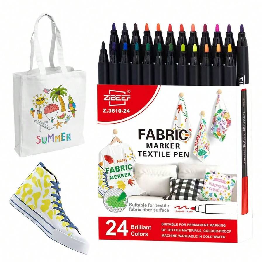 12 Colours/24 Colours Fabric Marker Set, Fine Tip Fabric Paint Marker ...