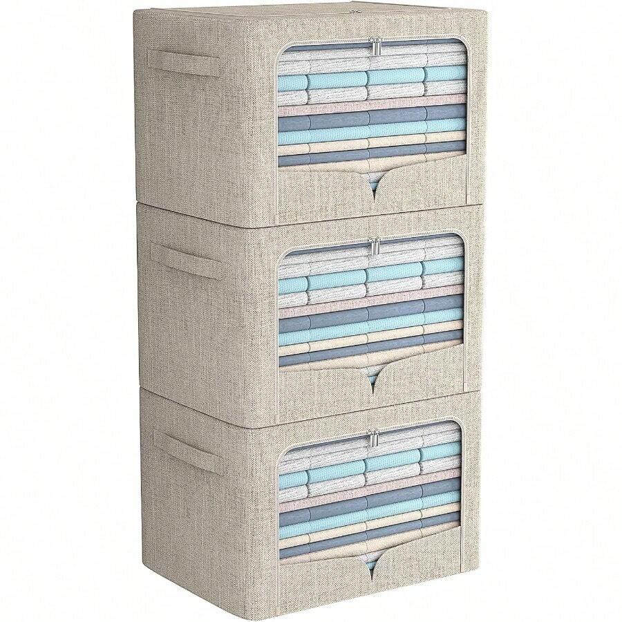 3 Pack Clothes Stora Bins Foldable Metal Frame Stora Box Stackable ...