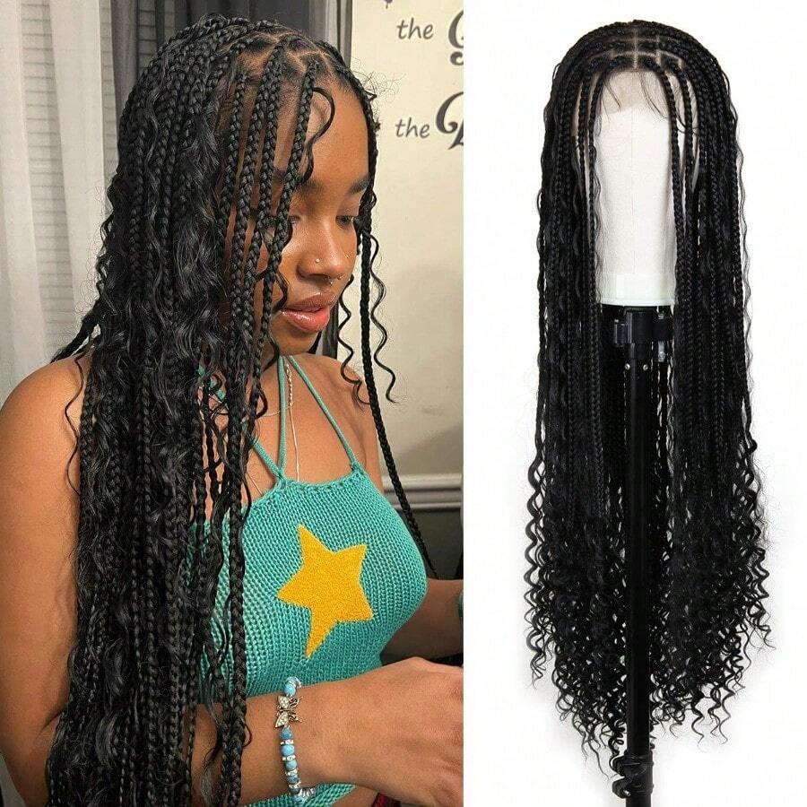 Boho Braided Wigs For Black Women 36 Inch Knotless Full Lace Boho Box ...