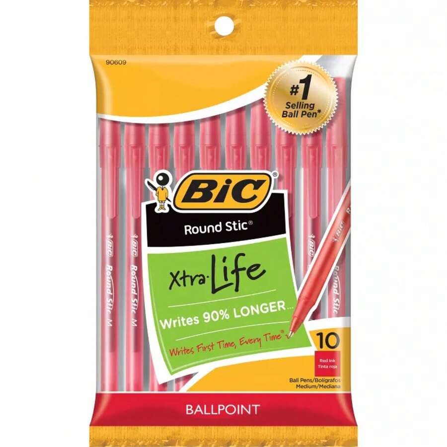 BiC Xtra Life Ballpoint Pens, 1.0mm, 10ct - Red: School Supplies ...
