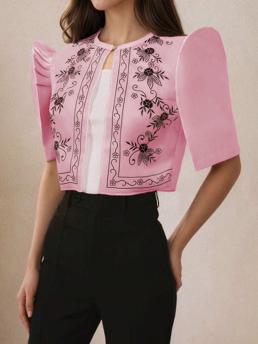 Amyenjoylife 1pc Women's Modern Filipiniana Pattern Retro Printed Puff ...