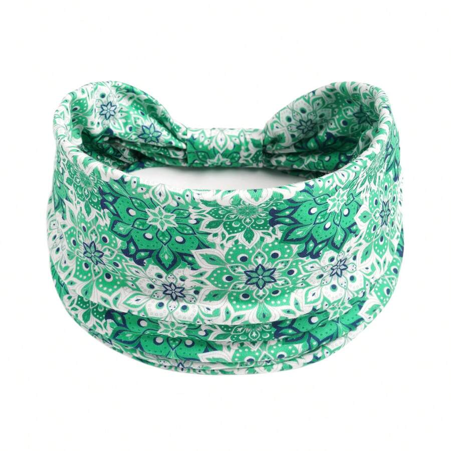 1pc Bohemian Printed Headband With Flower Pattern, Elastic And Wide ...
