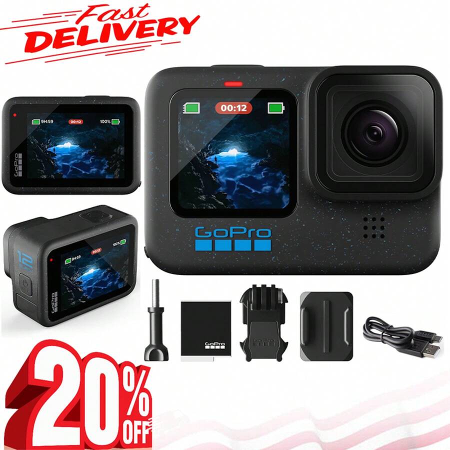 GoPro HERO12 Black Bundle 5.3K HDR Cam + 64GB Card & 50PC Accessory Kit ...