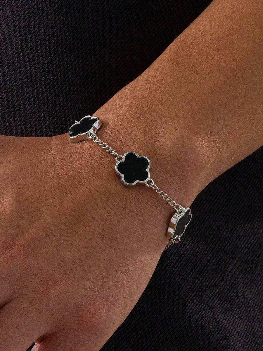 1pc Business Style Lucky Four-Leaf Clover Design Classic Men's Bracelet ...