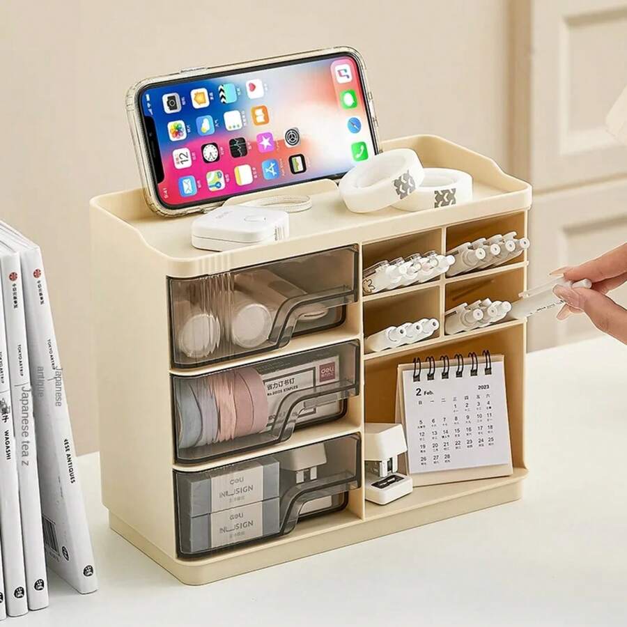 Elegant Desk Storage Box With Slanted Pen Holder And Large Capacity ...