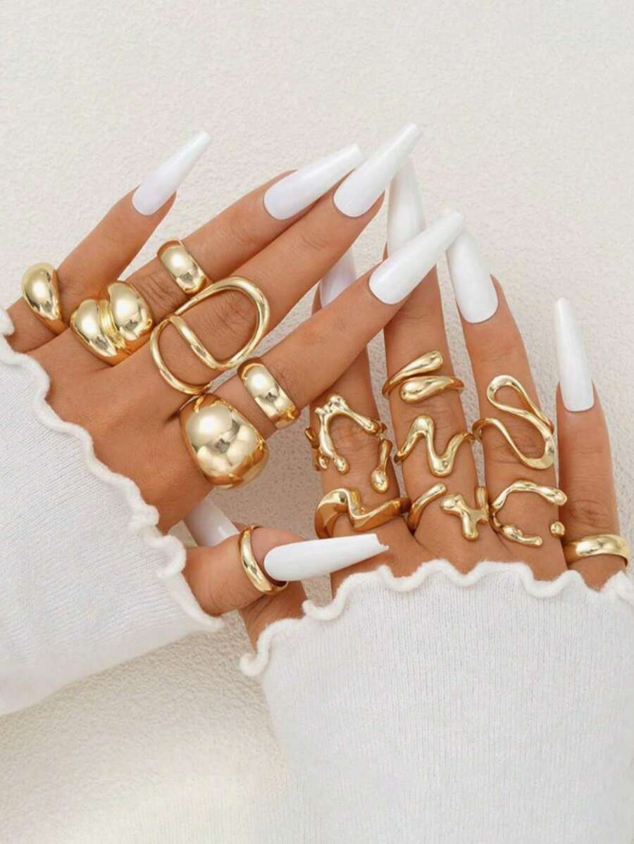 15pcs/Set Of Geometric Alloy Rings, Irregular Hollow Decoration, Women ...