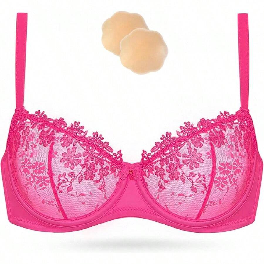 Wingslove Women's Lace Bra Demi Sheer Mesh Balconette See Through Bralette Unlined Underwire ...