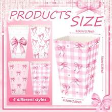 24 Pcs Pink Bow Popcorn Boxes Paper Kraft Coquette Bowknot Popcorn ...