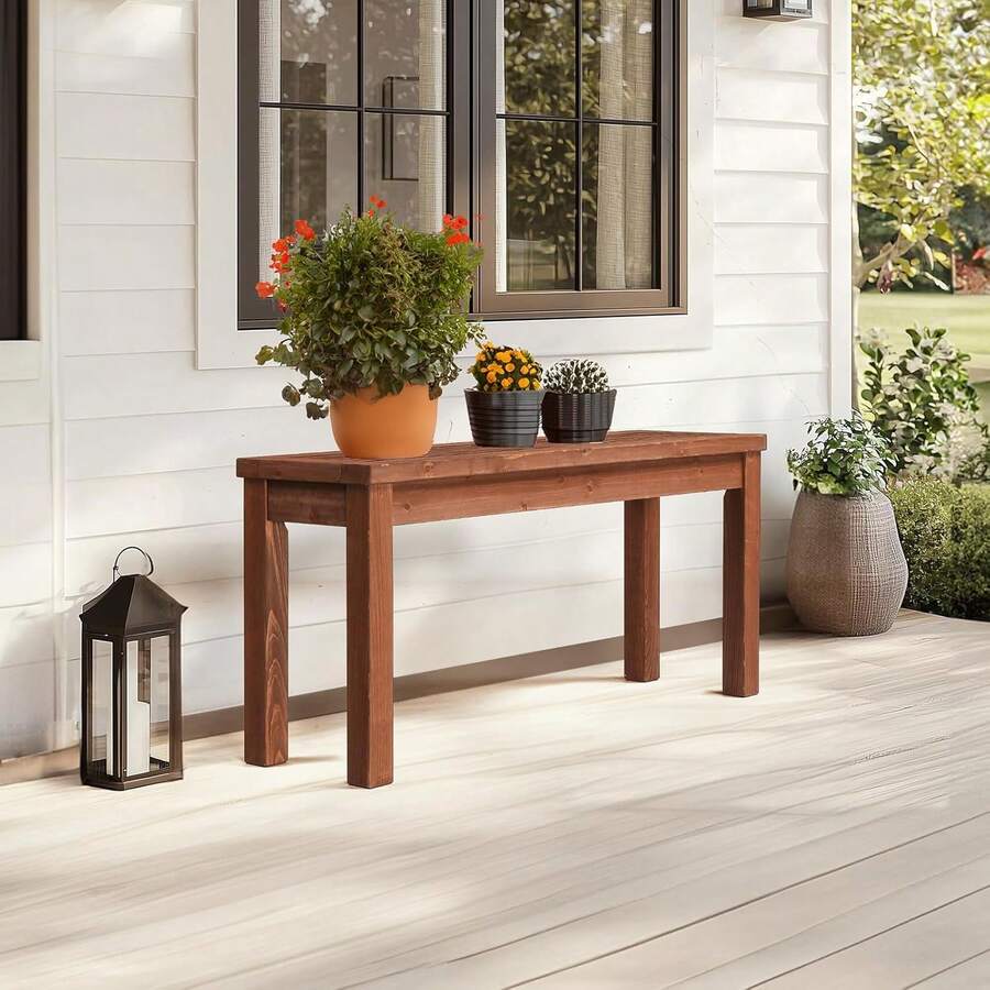 Outdoor Wooden Bench, 40" Porch Bench Outdoor Backless Garden Bench ...