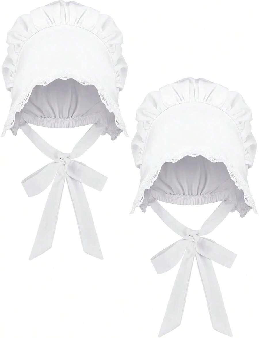 White Bonnet Women Colonial Hat Mob Bonnets Straw Handmaids Cosplay ...