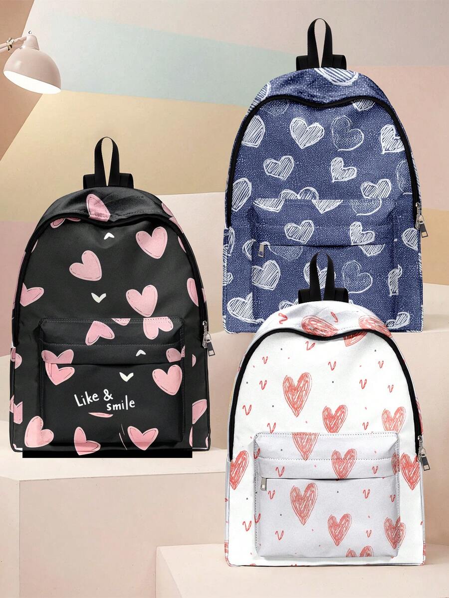 1pc Heart Pattern Pocket Backpack, Zipper Closure, With Pockets ...