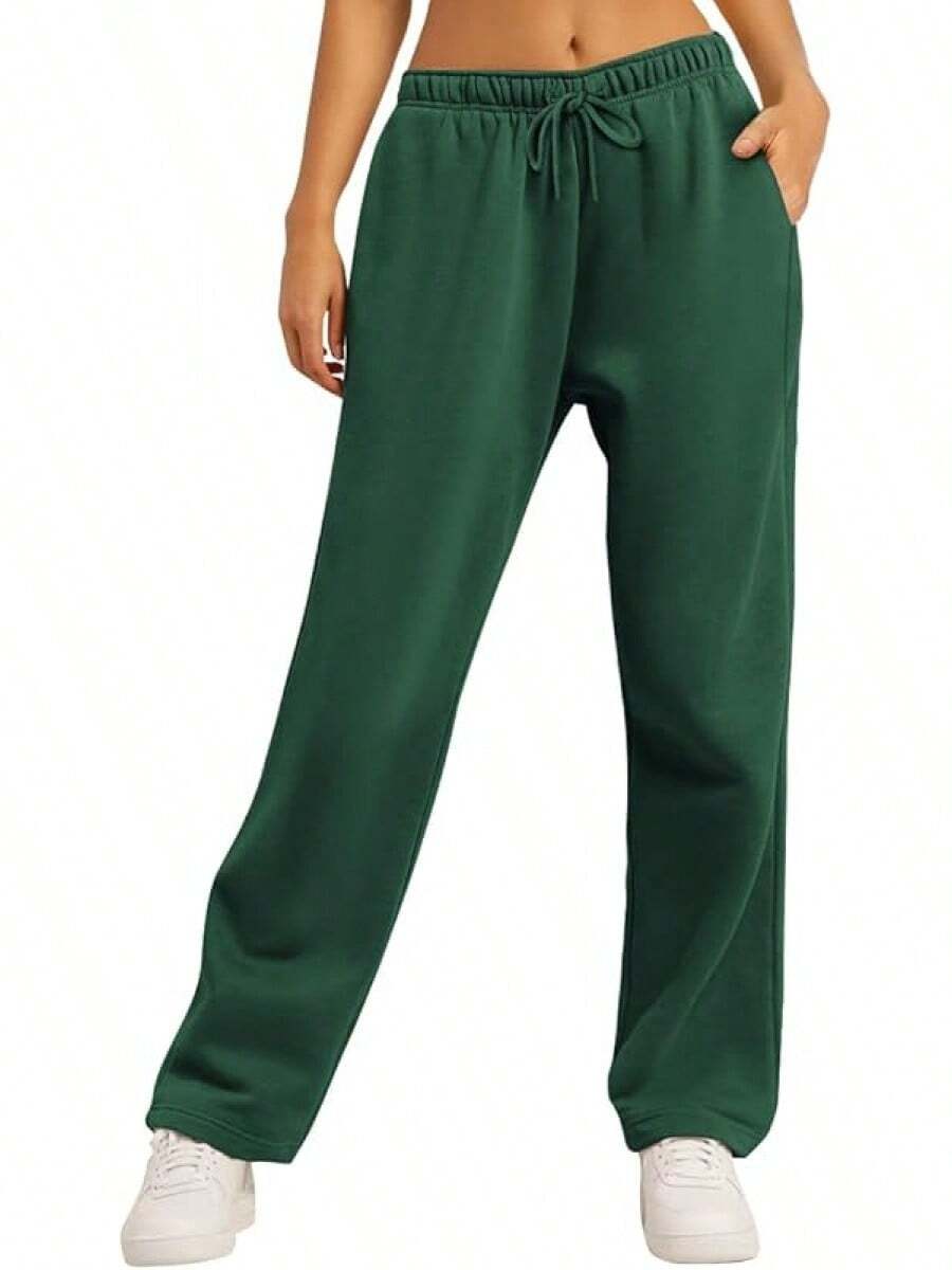 Women's Wide Leg Sweatpants Fleece Lined Baggy Straight Leg Lounge ...