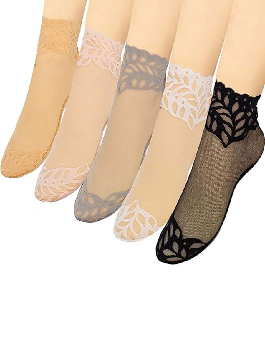 5 Pairs Of Women's Lace Ankle Socks - Women's Ruffle Socks - Women's ...