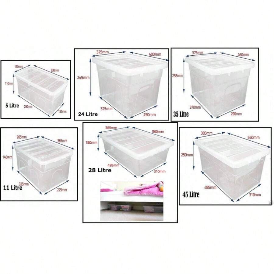 Clear Plastic Storage Box Boxes With Lids UK BRITISH MADE Home Office ...