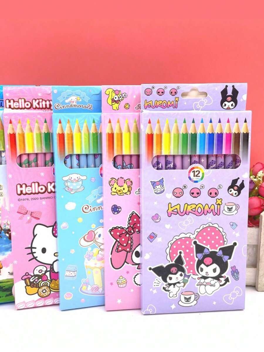 Sanrio 12 Colors/Box Cartoon Kuromi Hello Kitty Colorful Pencil Cute My ...