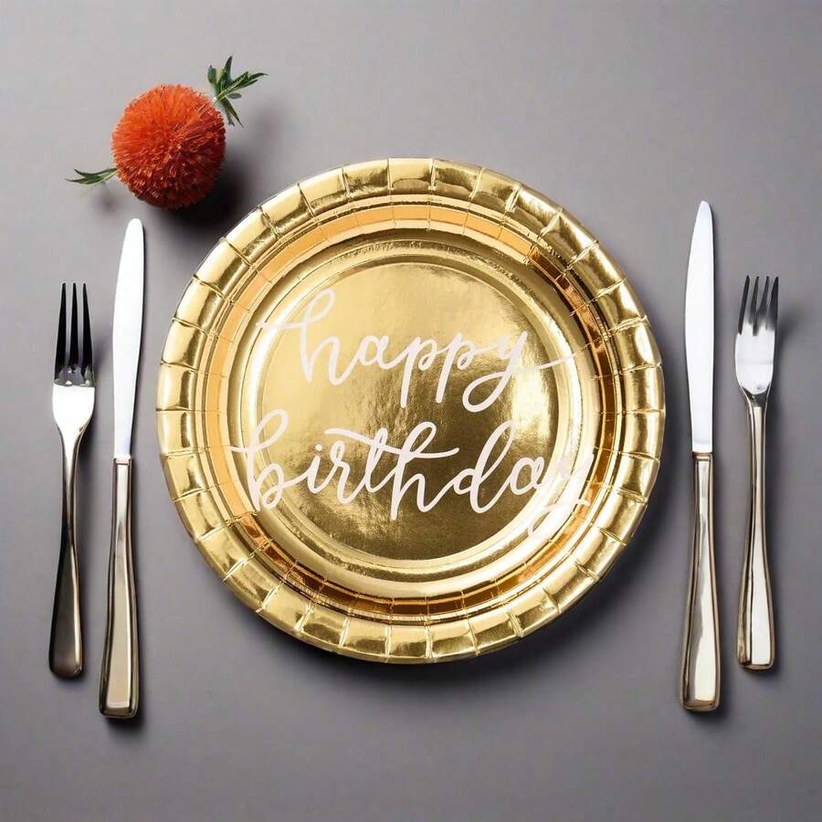 20ct Gold Metallic Happy Birthday Snack Plates | SHEIN USA