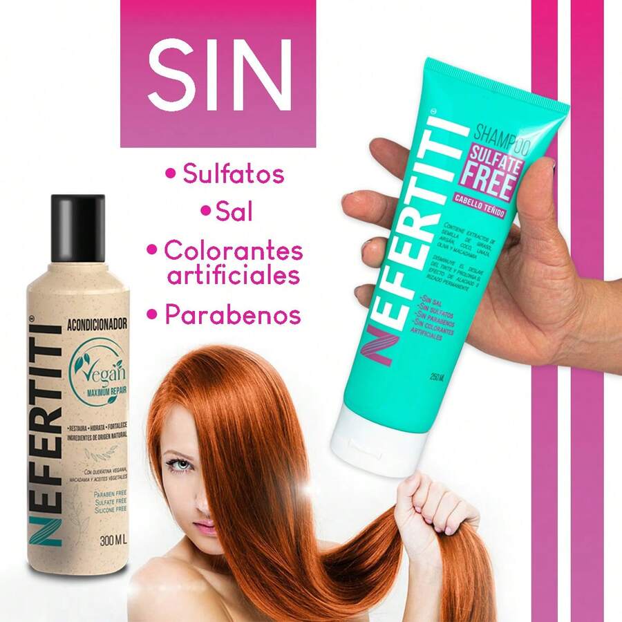 Kit Shampoo y Acondicionador Sin Sal, Sulfatos ni Parabenos Nefertiti ...